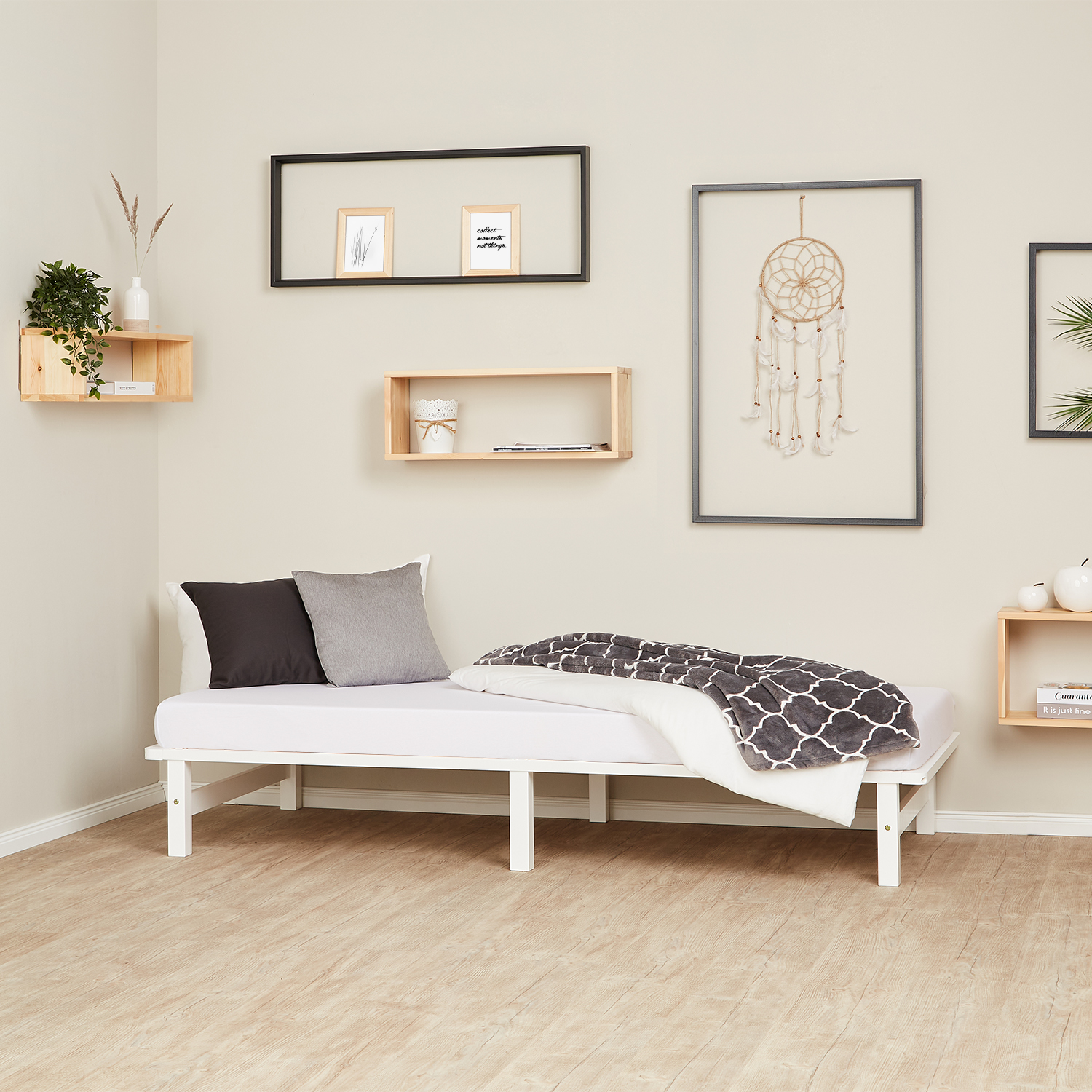 Pallet bed 90x200 cm Solid wood bed White Homestyle4u